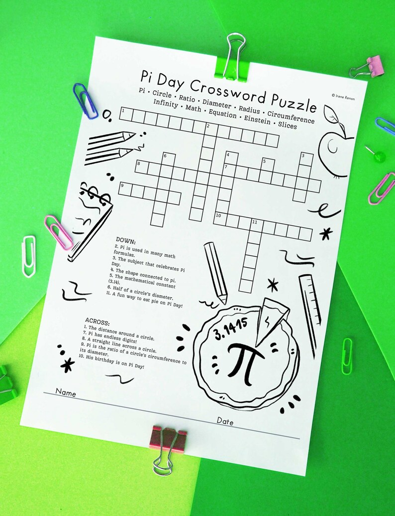 Pi Day Crossword Puzzle: Fun Math & Science Activity (printable ...
