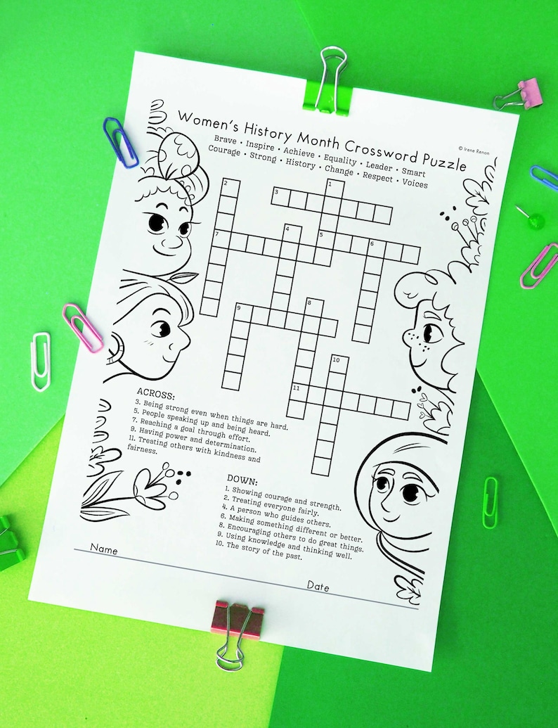Women's History Month Crossword Puzzle: Educational Kids Activity ...