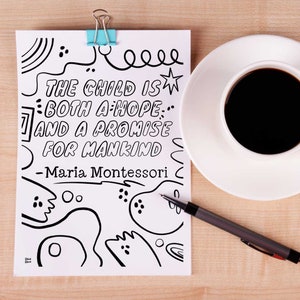 Montessori Printable Coloring Page Set Maria Montessori Quote Teacher ...