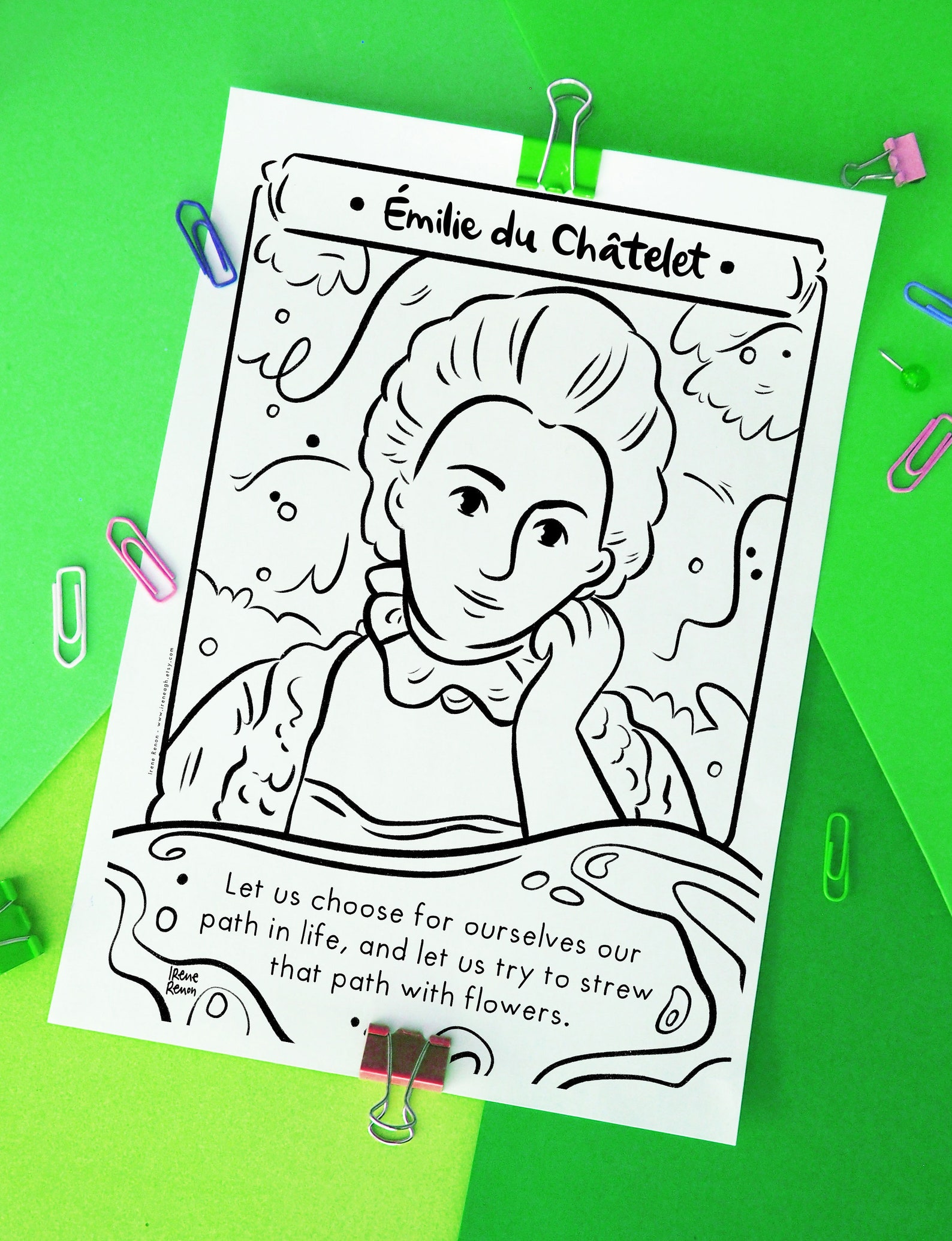 Printable Drawing Women in Math Emilie Du Chatelet Coloring Page Famous ...