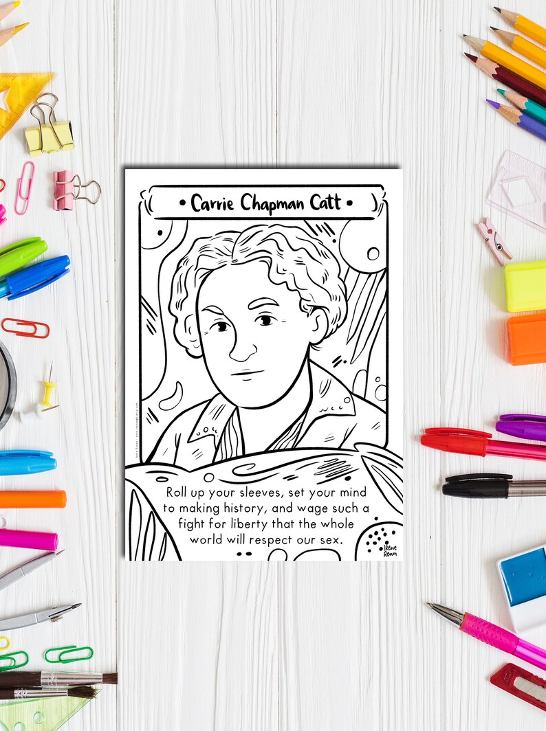 PRINTABLE COLORING PAGE Carrie Chapman Catt Downloadable - Etsy