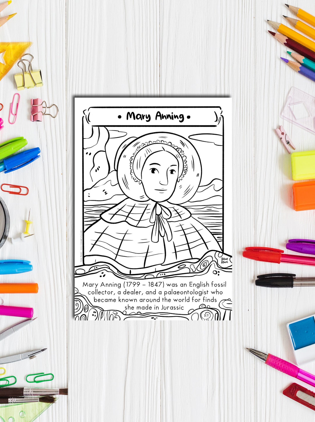 Printable Coloring Page MARY ANNING Paleontologist Women in - Etsy