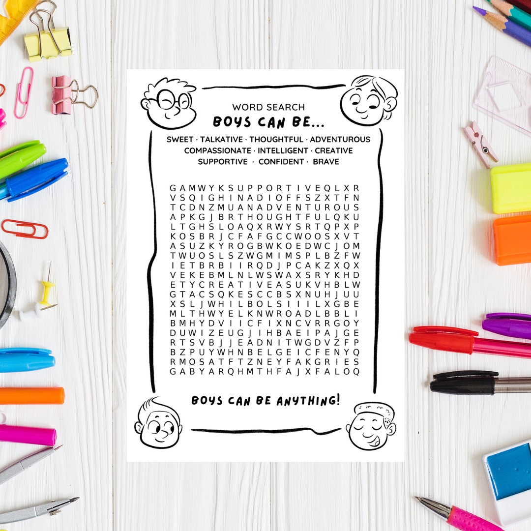 Emotional Intelligence Word Search: Boys Can Be Anything (printable ...