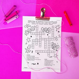 100th Day of School Crossword Puzzle: Fun Printable Activity (PDF) - Etsy