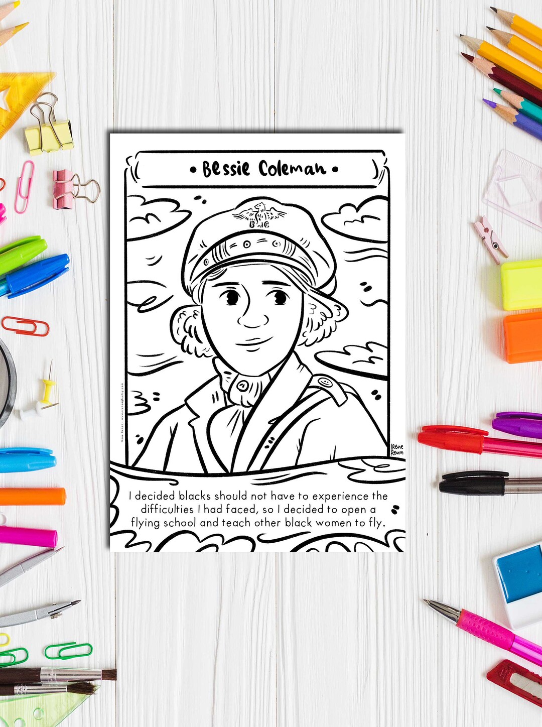Printable Coloring Page Bessie Coleman Black History Month - Etsy Ireland