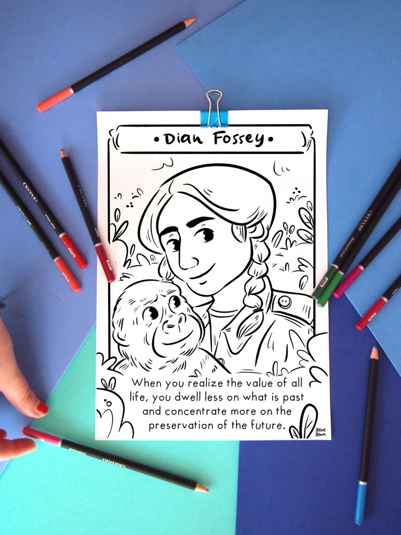 Women in Stem Coloring Page Dian Fossey Women in Science | Etsy