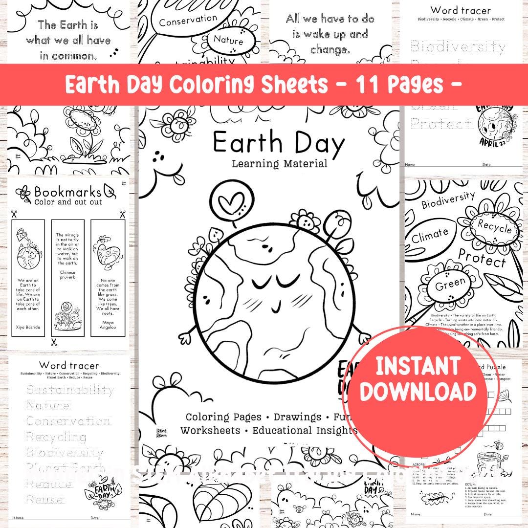 Earth Day Coloring Pages: Elementary Student Activity Book (digital ...