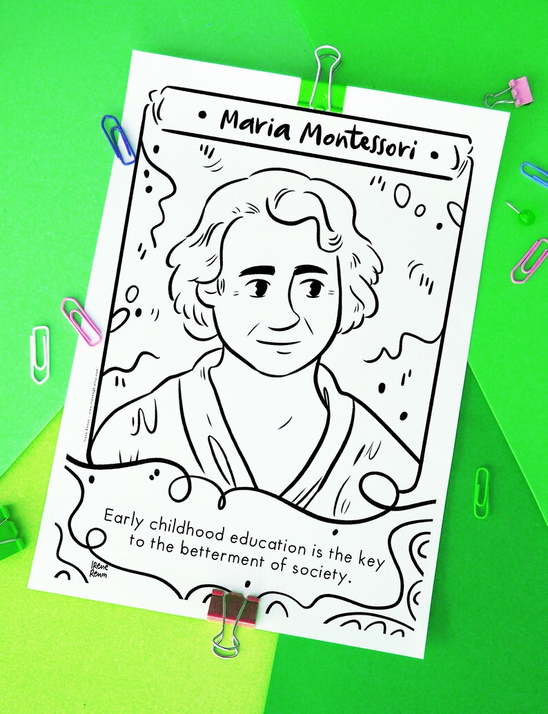 Maria Montessori Printable Coloring Pages & Activities (digital ...