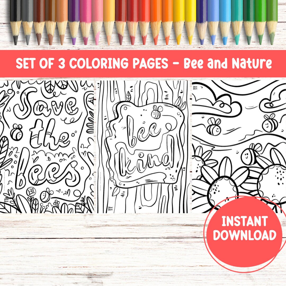 Bee Coloring Page Nature Colouring Page Printable Drawing Save the Bee ...