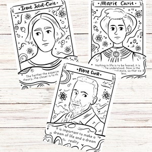 Marie Curie Coloring Page Bundle Pierre Curie Coloring Sheet Chemist ...