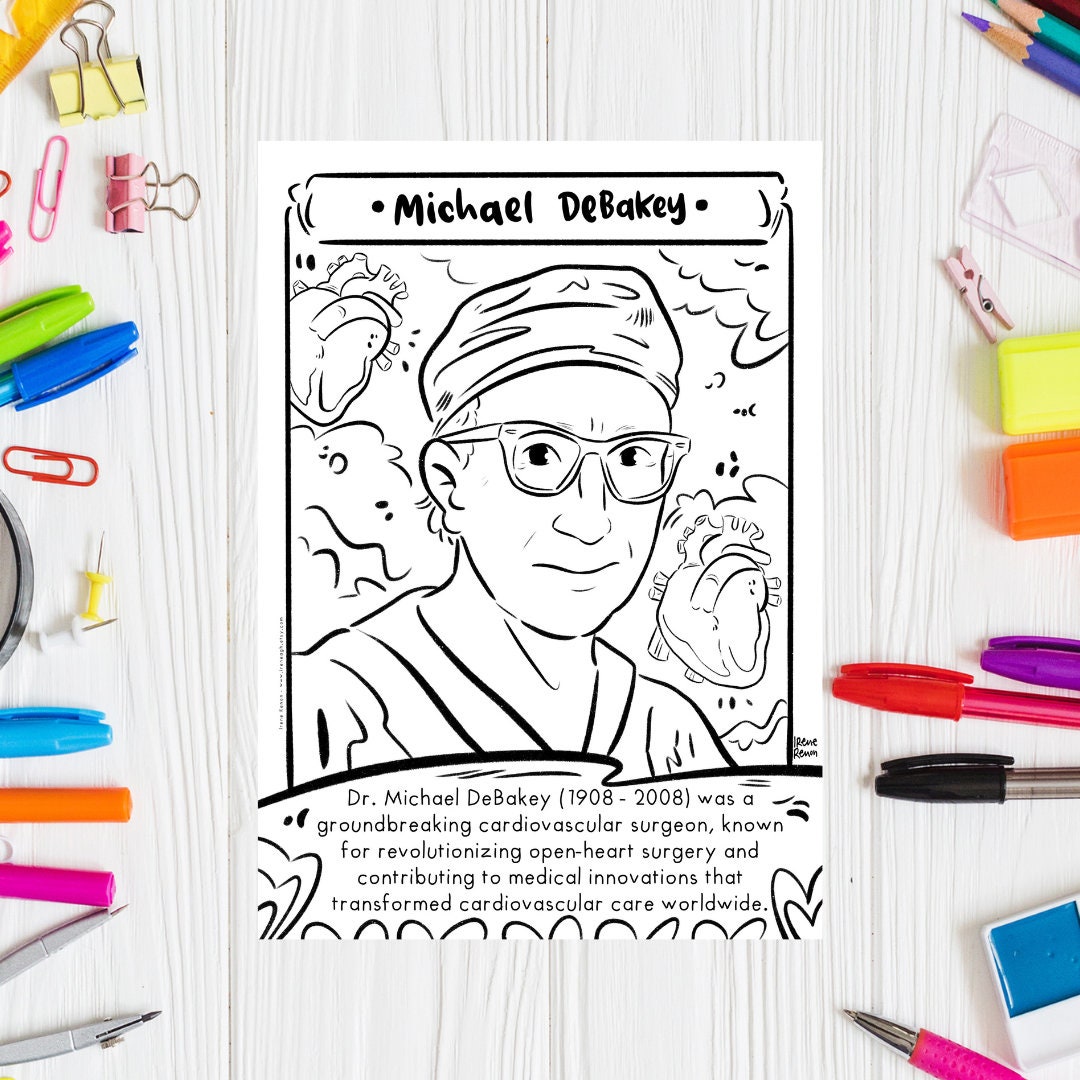 Dr. Michael Debakey Printable Coloring Page Medical Icon Coloring ...