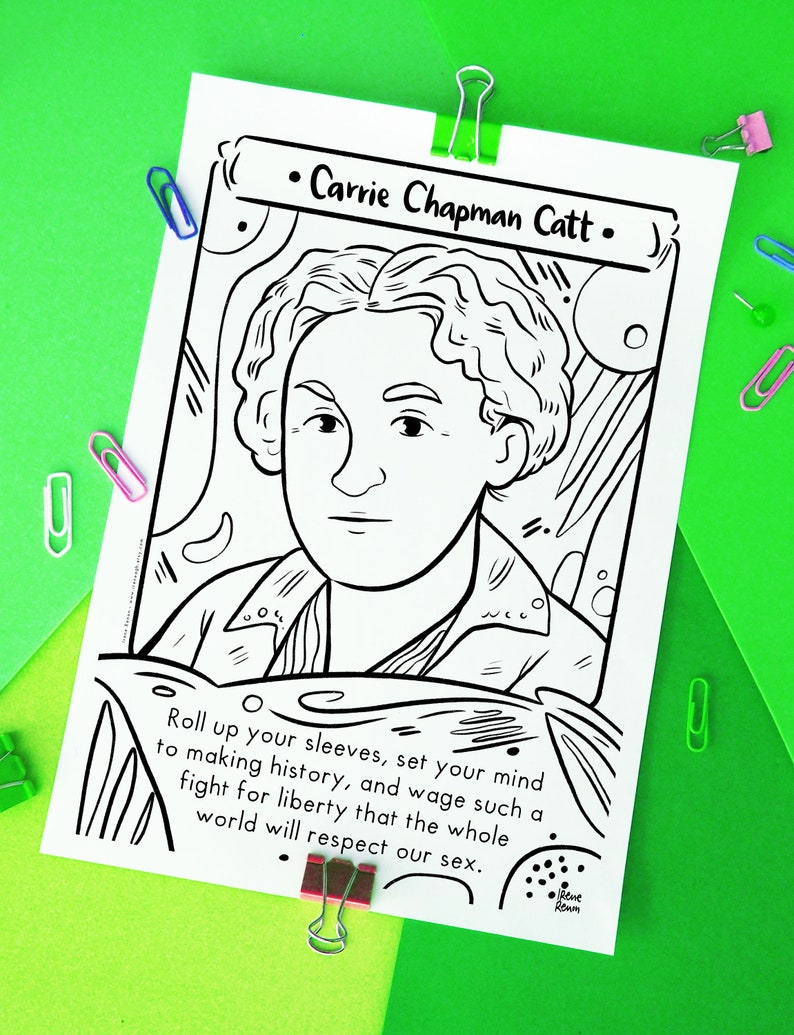 PRINTABLE COLORING PAGE Carrie Chapman Catt Downloadable | Etsy