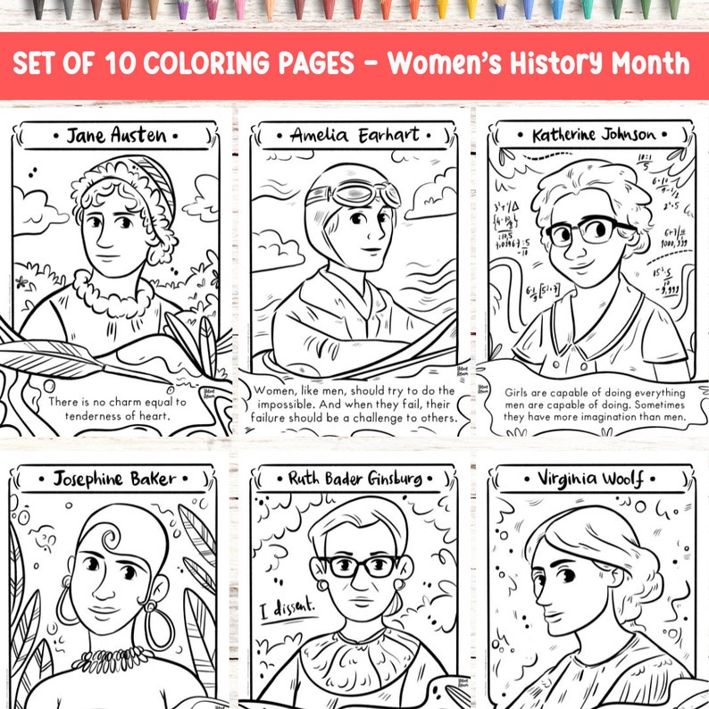 Women's History Month Coloring Pages: Inspiring Figures (digital ...
