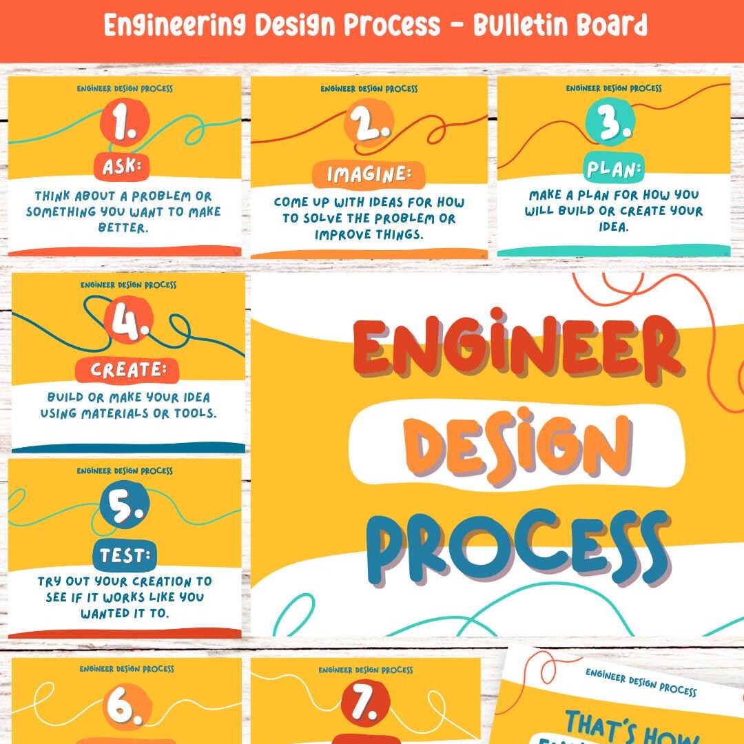Bright Classroom Decor Engineer Bulletin Board Design Process STEM ...