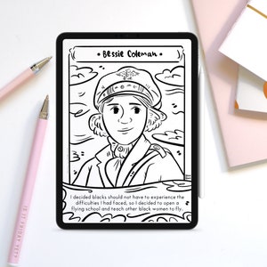 Bessie Coleman Coloring Page Printable Art Women in Aviation Coloring ...