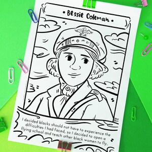 Bessie Coleman Coloring Page Printable Art Women in Aviation Coloring ...