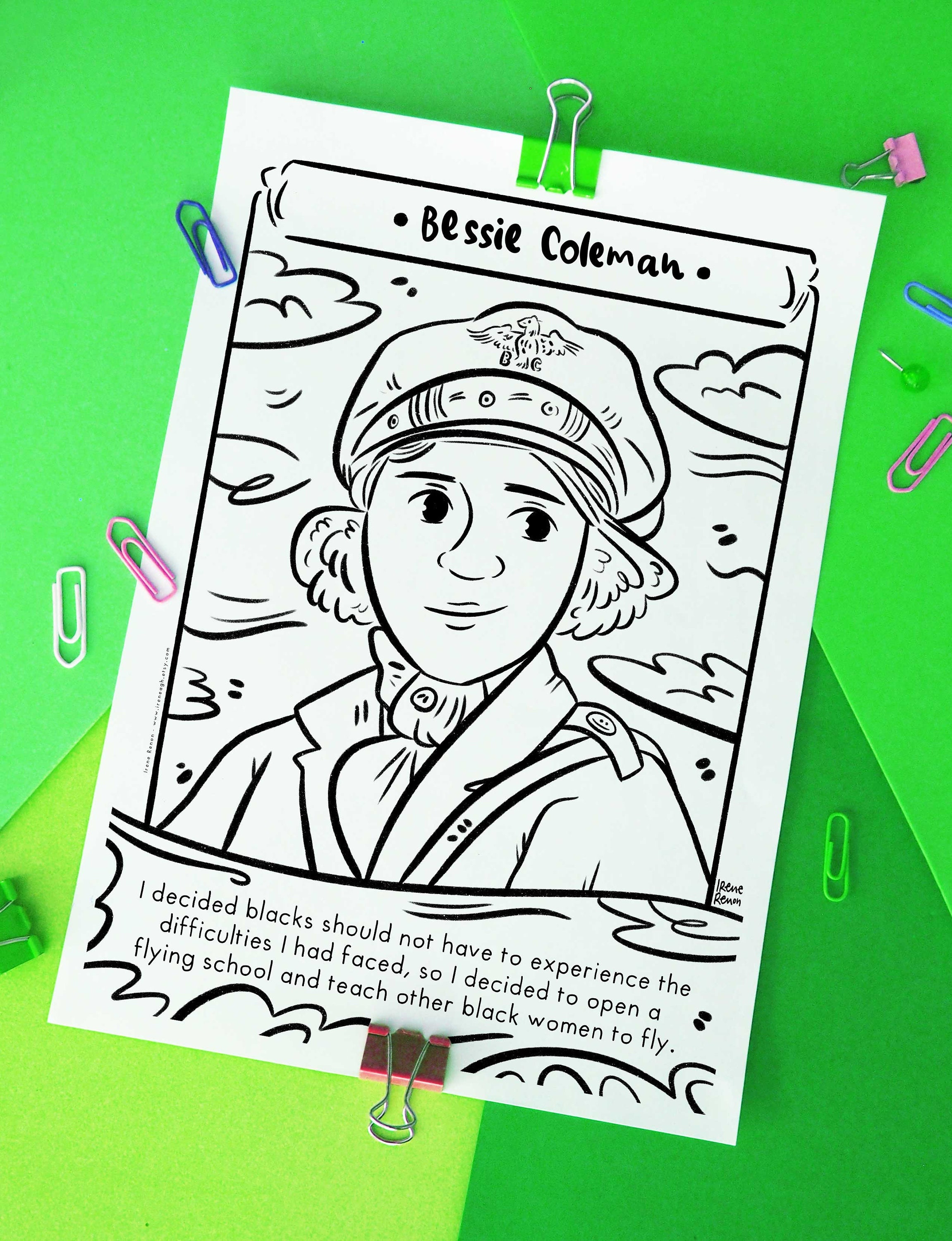 Coleman Coloring Pages Bessie Coleman, B&w Line Art Style Fa..."