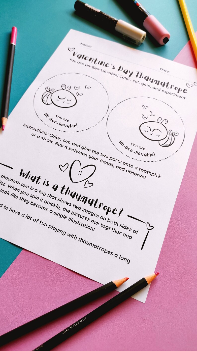 Valentine's Day Thaumatrope: DIY Classroom STEM Craft (printable Sheet ...