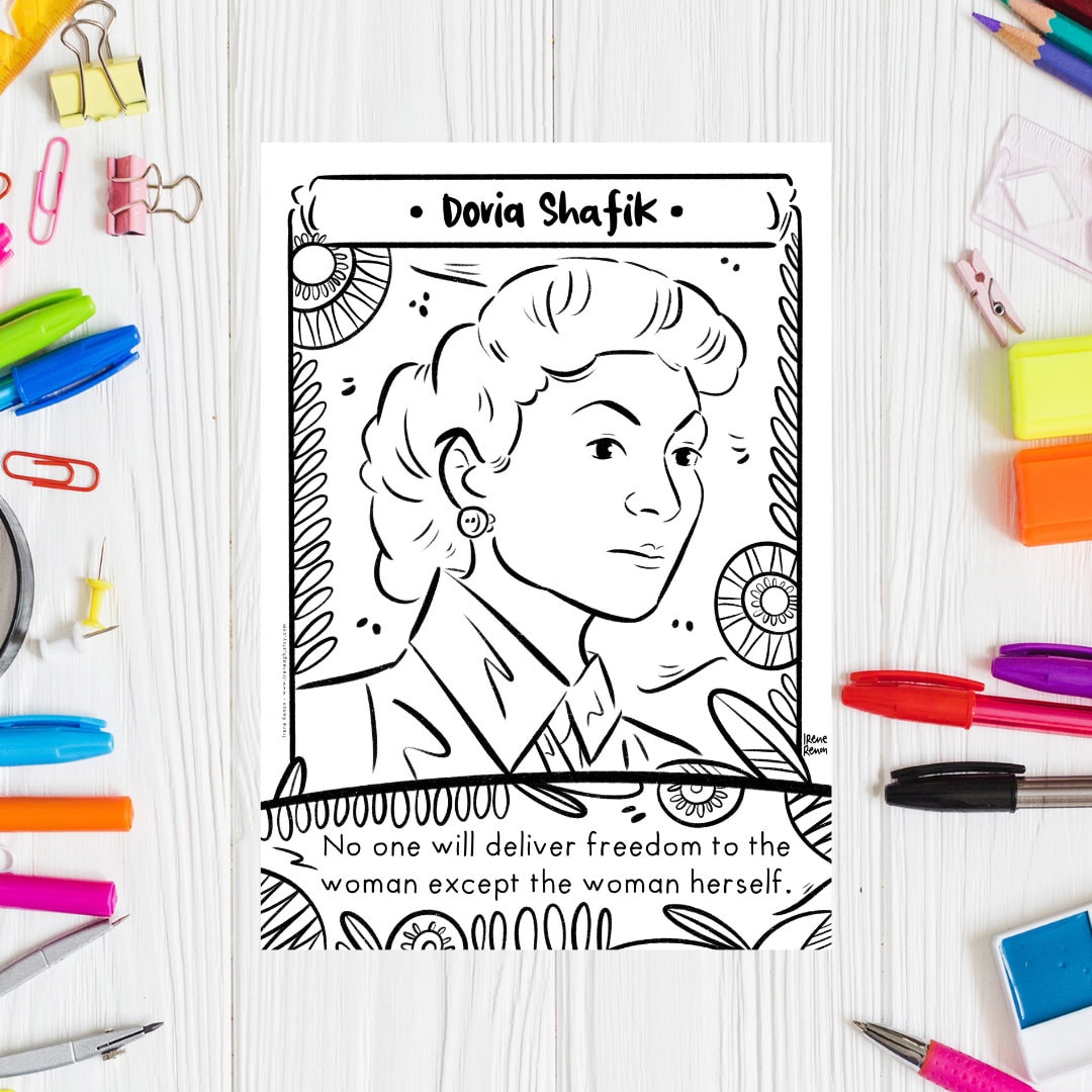 Doria Shafik Coloring Page Egyptian Feminist Portrait Women Right ...