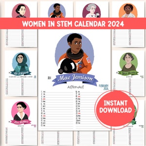 Printable Calendar 2024 for Women in Science Monthly Calendar Women in ...