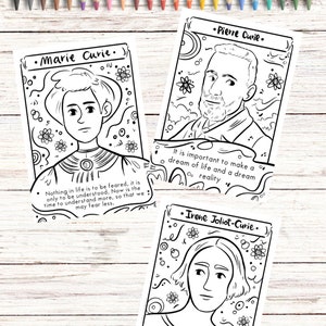 Marie Curie Coloring Page Bundle Pierre Curie Coloring Sheet Chemist ...