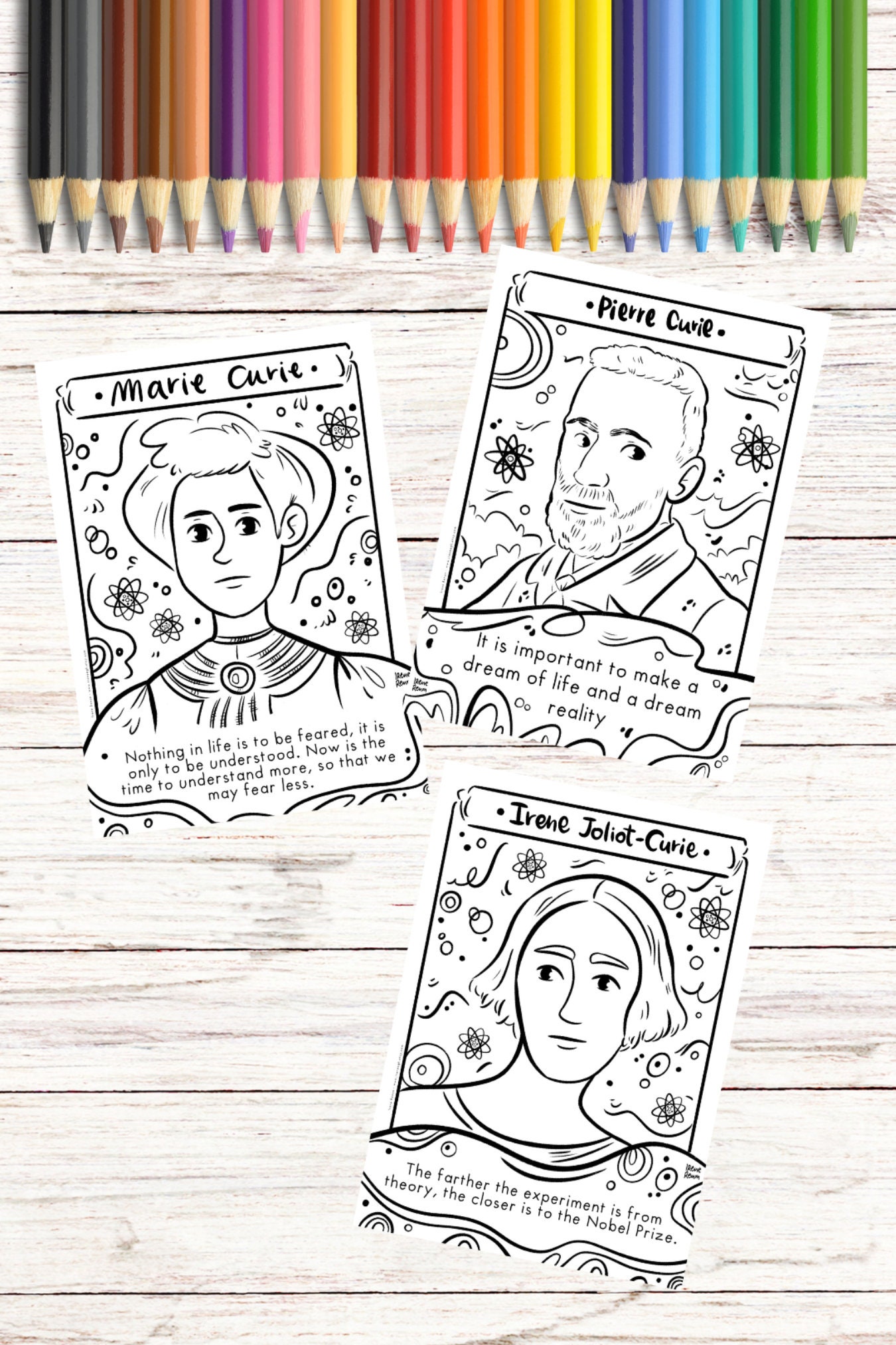 Marie Curie Coloring Page Bundle: STEM Educational Activity (digital ...