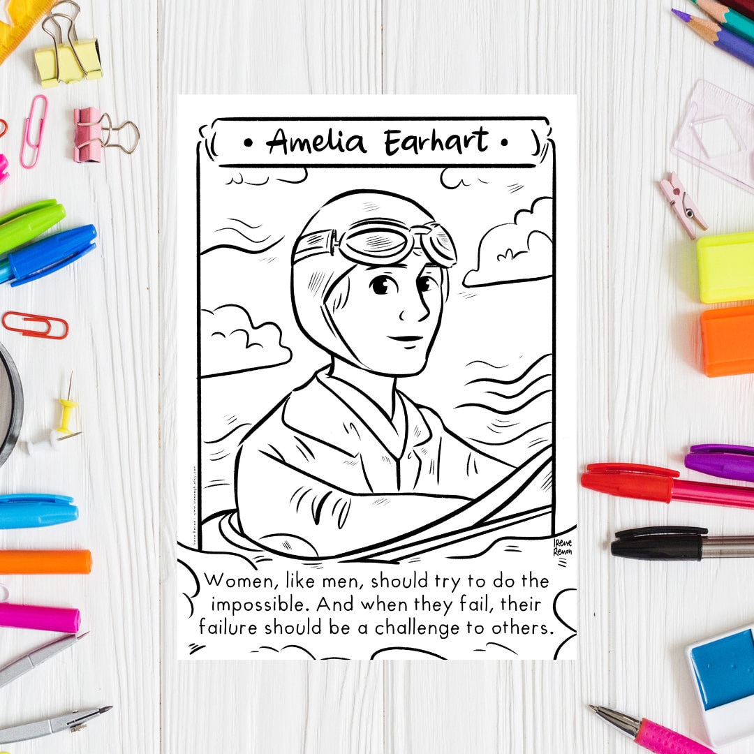 Amelia Earhart Coloring Page: Women in History Printable (digital ...
