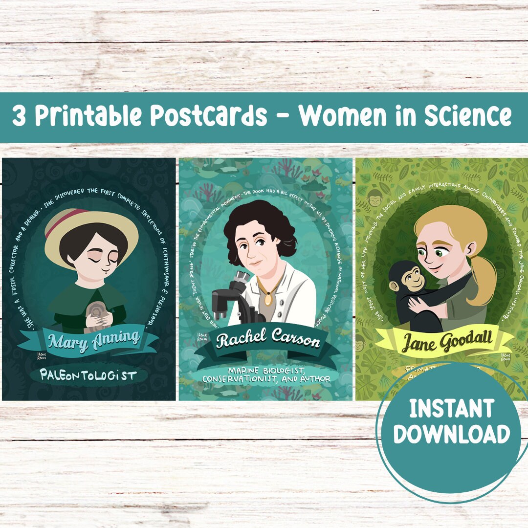 Stem Women Printable Postcard Rachel Carson Jane Goodall Mary Anning ...