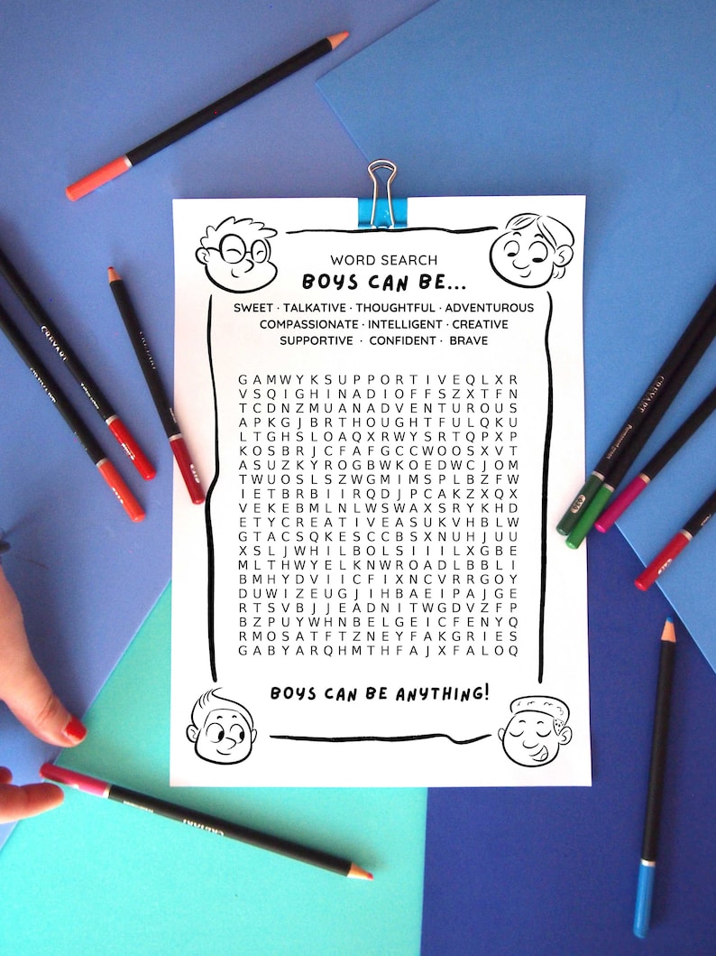 Emotional Intelligence Word Search: Boys Can Be Anything (printable ...