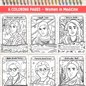 Women in Medicine Coloring Page Bundle Female Scientist STEM Printable ...