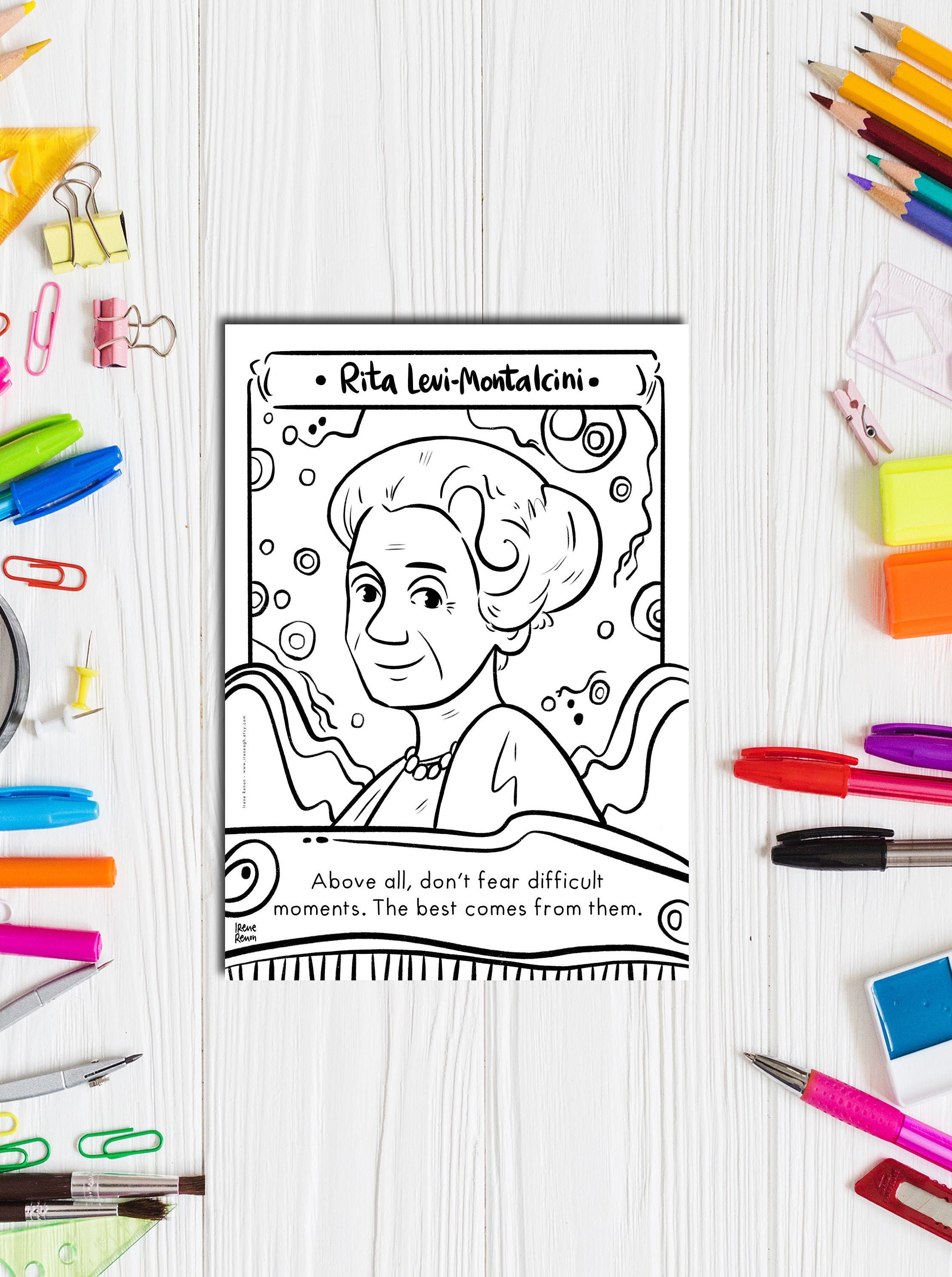 RITA LEVI MONTALCINI Coloring Page Printable Drawing Digital | Etsy