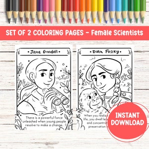 Jane Goodall & Dian Fossey Coloring Pages: Women in Science (digital ...