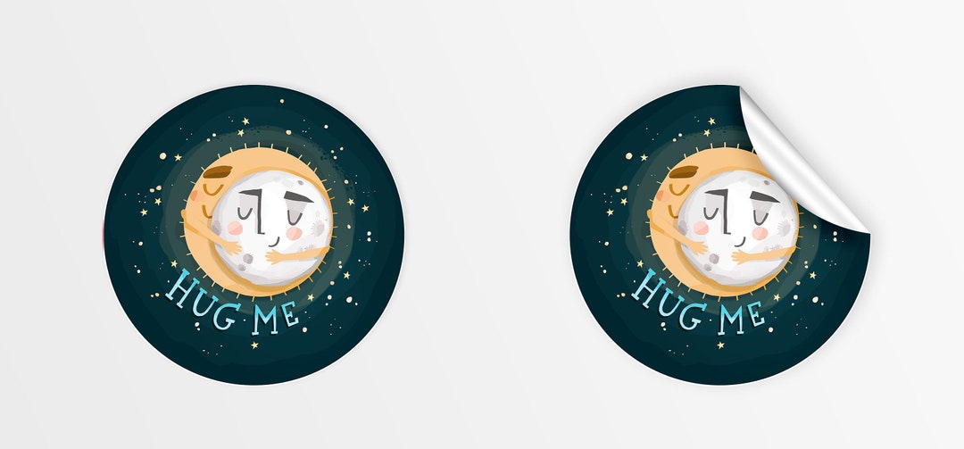 Moon and Sun Hug Sticker Set: Celestial Night Sky Sticker - Etsy