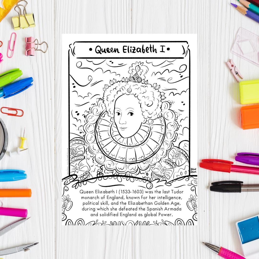 Queen Elizabeth I Coloring Page Women in History Elizabethan Era ...