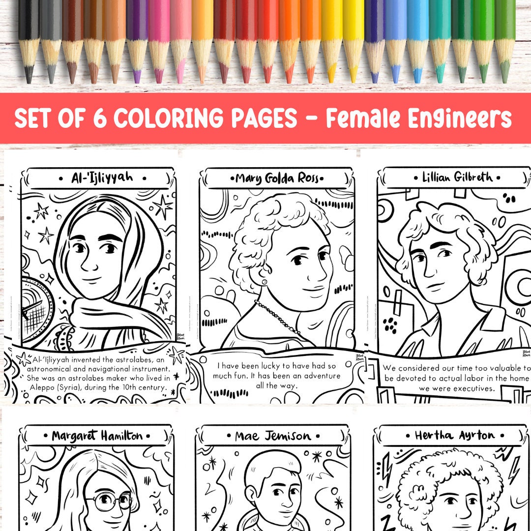 Women in STEM Coloring Pages: Female Engineers History (digital ...