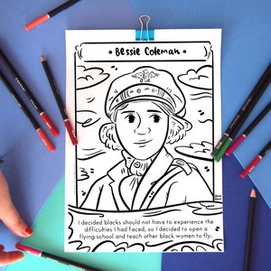 Bessie Coleman Coloring Page Printable Art Women in Aviation Coloring ...