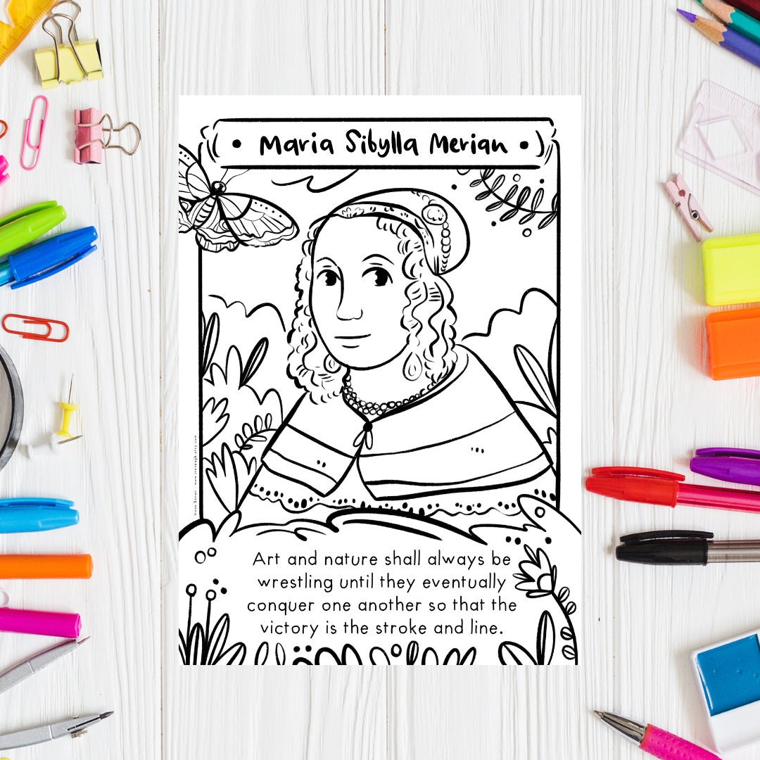 Maria Sibylla Merian Coloring Page Earth Day Activity Science Printable ...