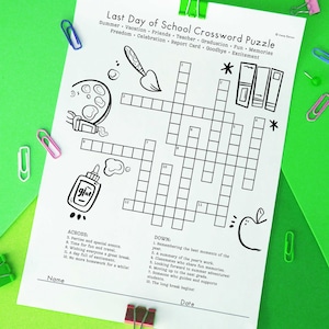 Last Day of School Crossword Puzzle: Printable Classroom Activity (PDF ...