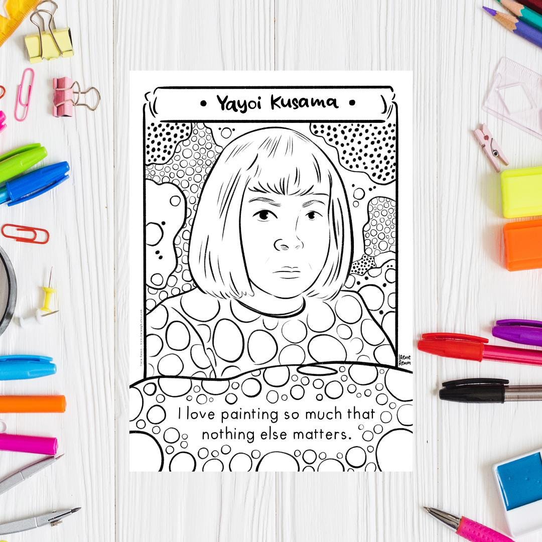 Yayoi Kusama Coloring Page Famous Artist Printable Drawing Coloring ...