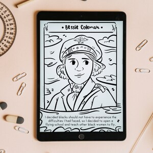 Bessie Coleman Coloring Page Printable Art Women in Aviation Coloring ...