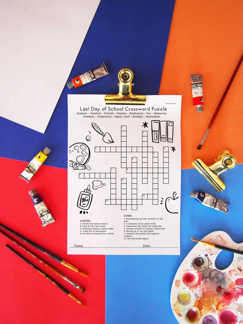 Last Day of School Crossword Puzzle: Printable Classroom Activity (PDF ...