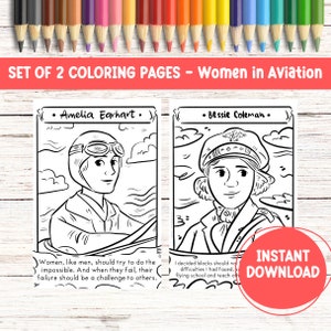 Printable Coloring Page Women History Month Amelia Earhart Bessie ...