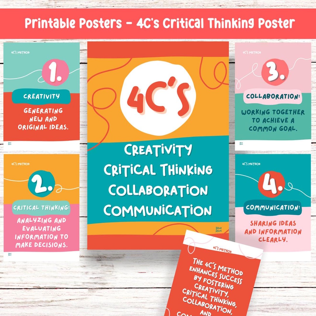 4c's Critical Thinking Poster Classroom Print Elementary Educational ...