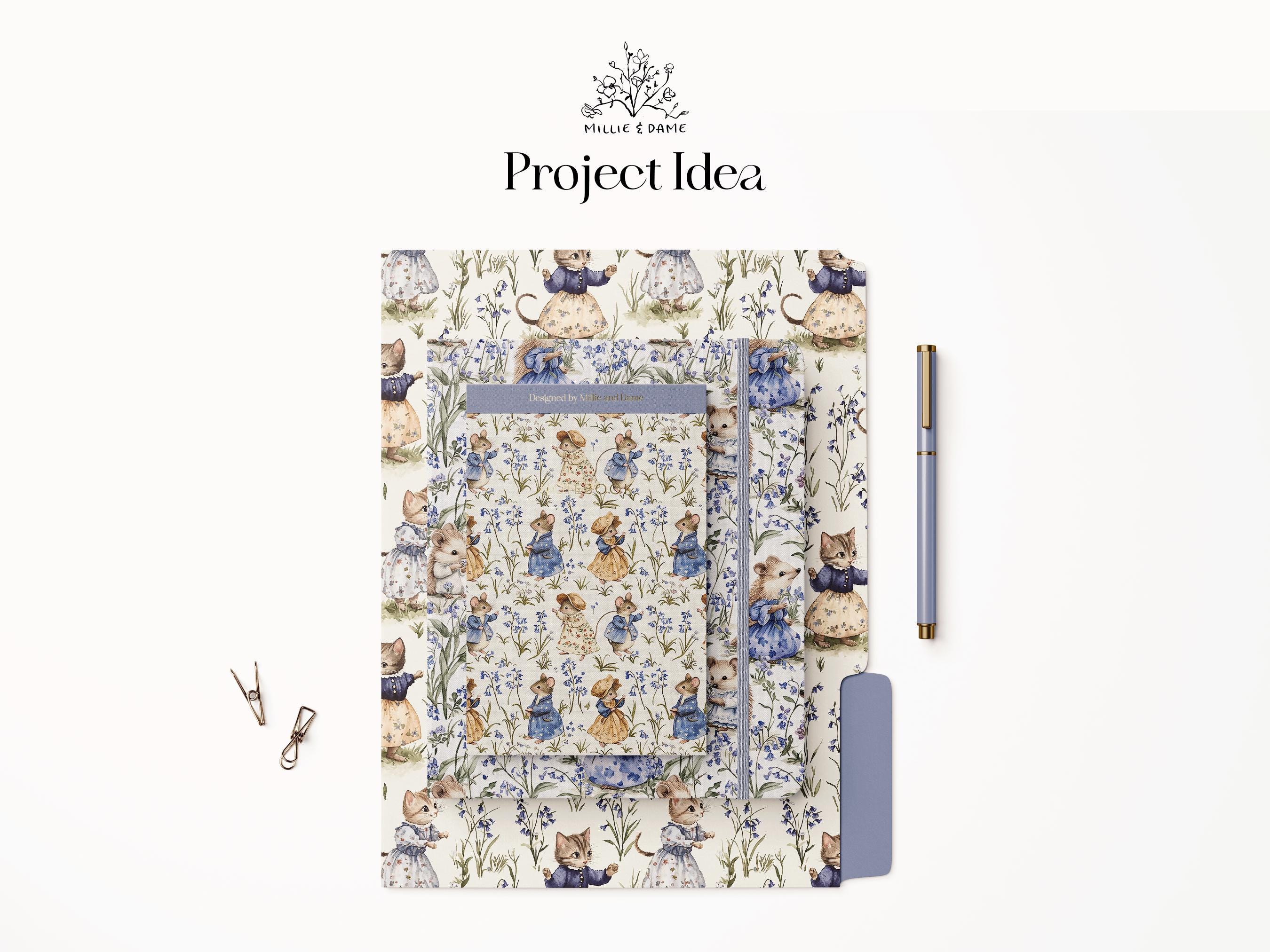 Woodland Bluebell Storybook Animals Seamless Pattern Bundle: Watercolor ...