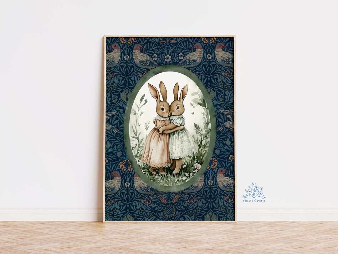 Vintage Rabbit Art Print, Neutral Nursery Wall Decor, Farmhouse Bunny ...