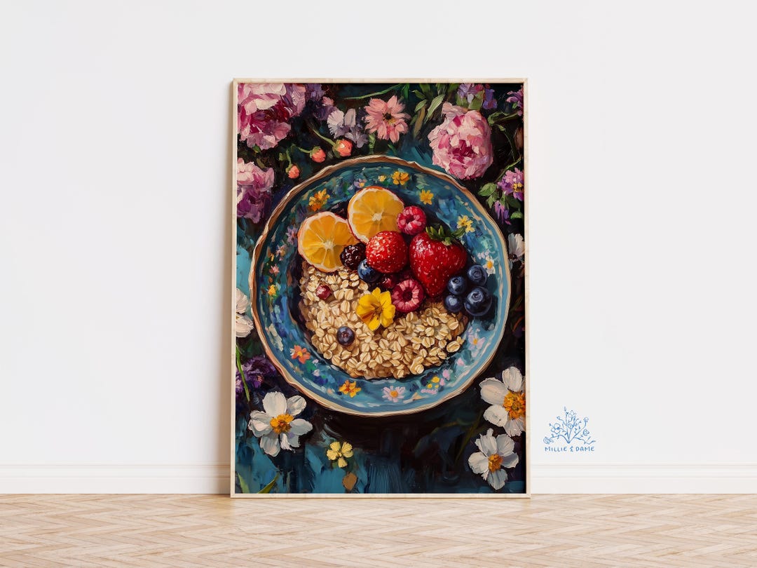 Oatmeal Breakfast Art Print, Cozy Kitchen Wall Decor, Pastry Food ...