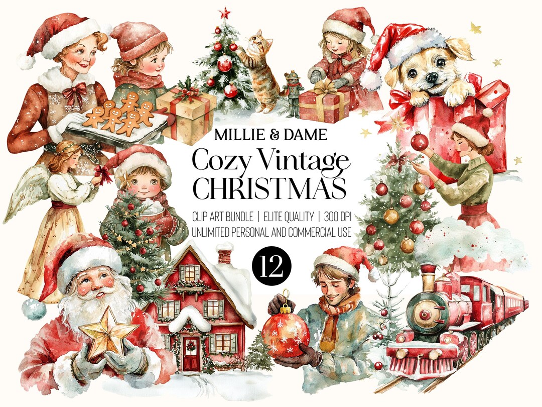 Cozy Rustic Christmas Clip Art Bundle Victorian Holiday Illustrations ...