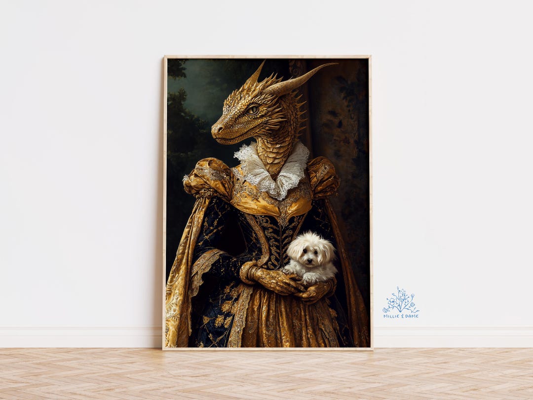 Victorian Dragon and Dog Art Print | Dark Academia Art Print | Dark ...
