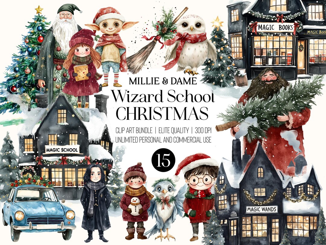 Wizard School Clipart Bundle Christmas Illustrations Watercolor Art ...