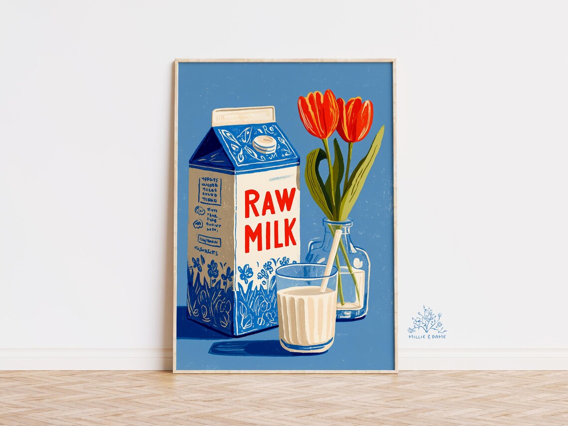 Vintage Milk Carton Art Print: Retro Farmhouse Kitchen Wall Decor ...